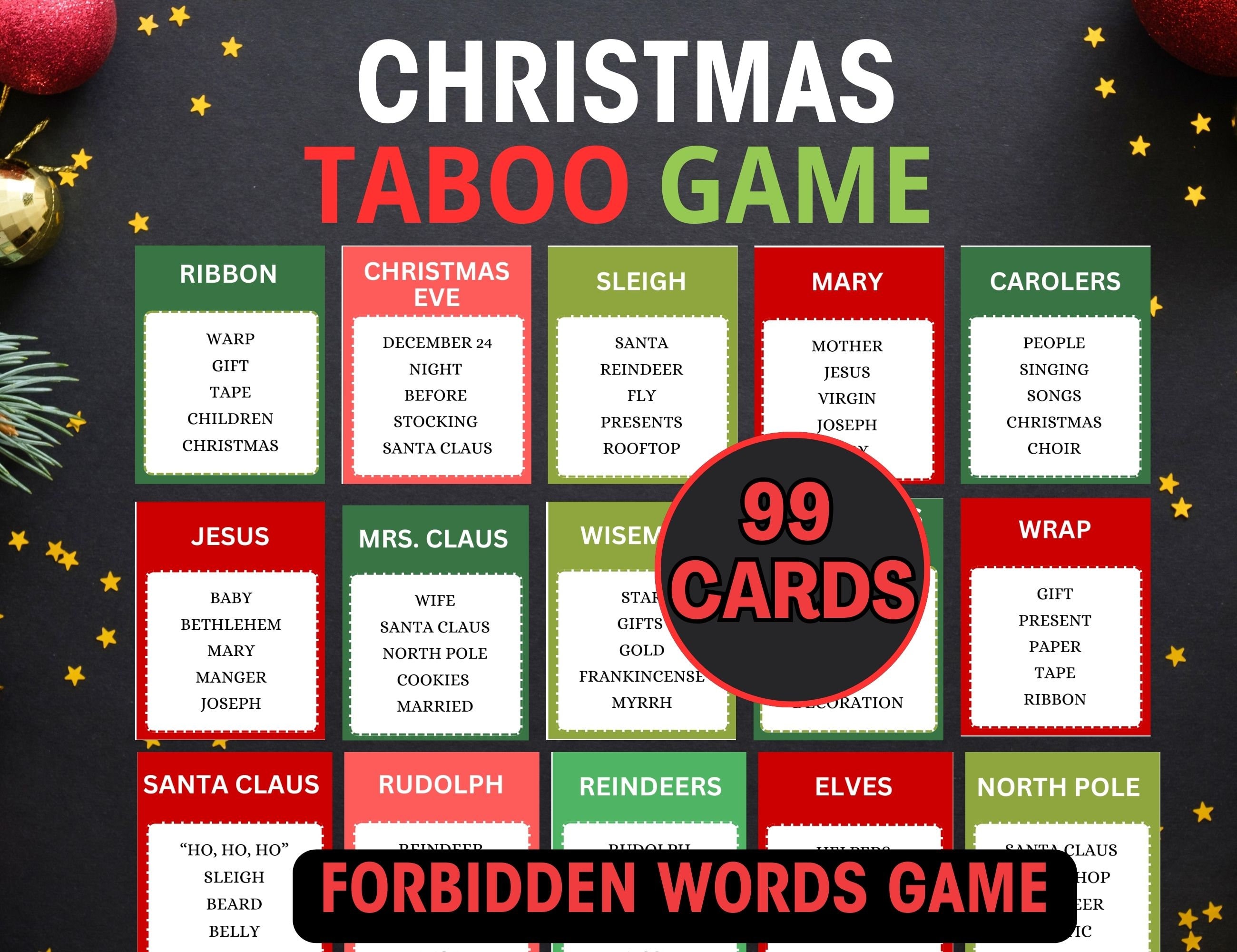 Christmas Taboo Game, Forbidden Words Christmas Game, Taboo Cards ...