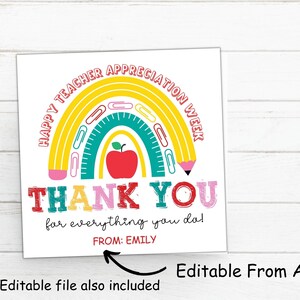 Editable Teacher Appreciation Week Gift Tags, Teacher Thank You Tag ...
