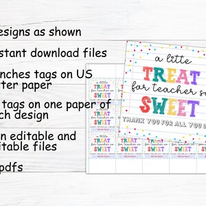 Teacher Sweet Treat Tag, Teacher Appreciation Thank You Tags, Teacher ...