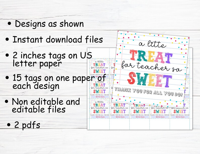 Teacher Sweet Treat Tag, Teacher Appreciation Thank You Tags, Teacher ...