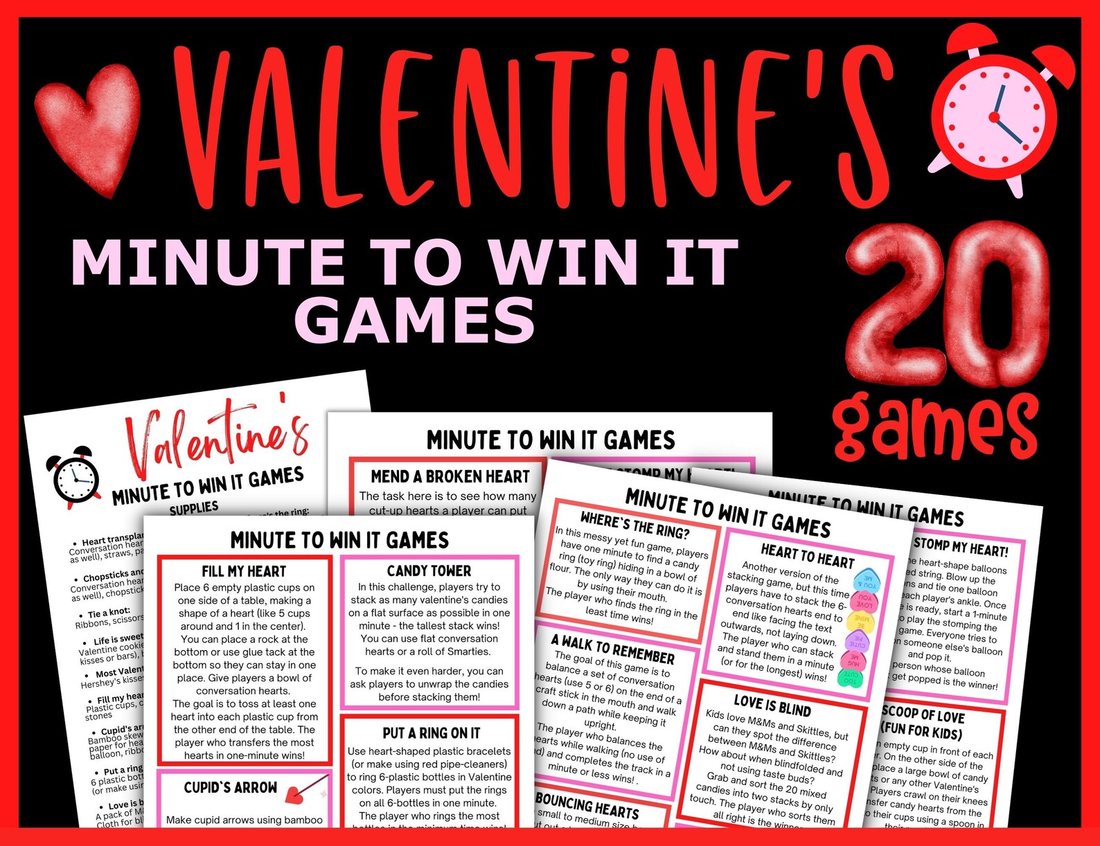 Valentine's Day Minute to Win It Games Valentines Party - Etsy