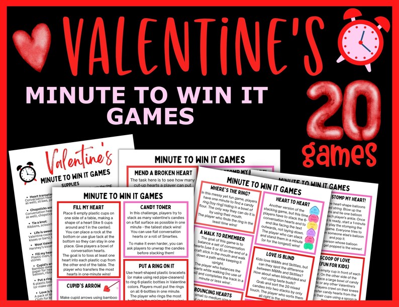 Valentine's Day Minute to Win It Games, Valentines Day Games, Printable ...