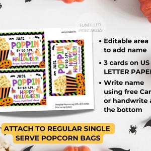 Popcorn Halloween Favor Tag, Cute Halloween Popcorn Gift Tag, Non Candy ...