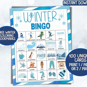 100 Winter Bingo Cards Printable, Kids Winter Activity, Winter Party ...