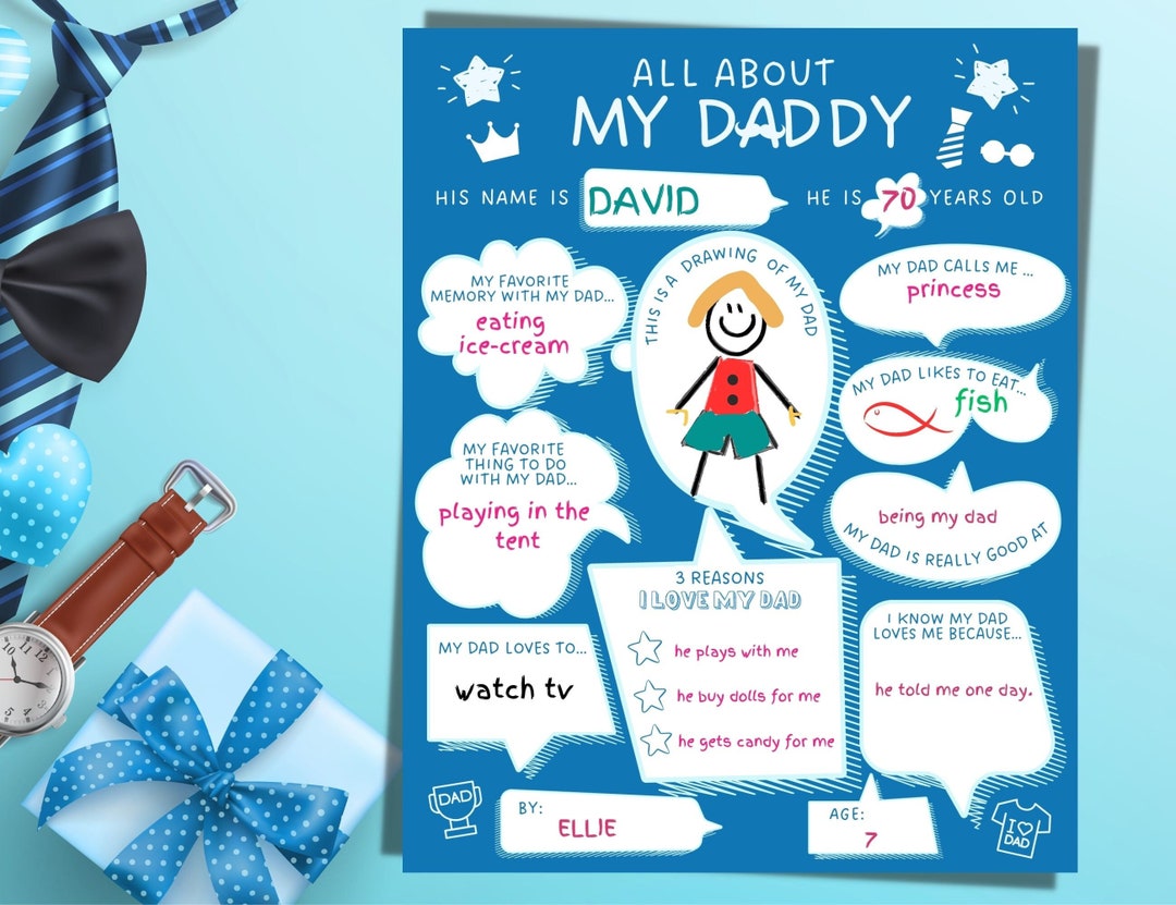 Printable Fathers Day Questionnaire, All About My Daddy Card, Fill in ...
