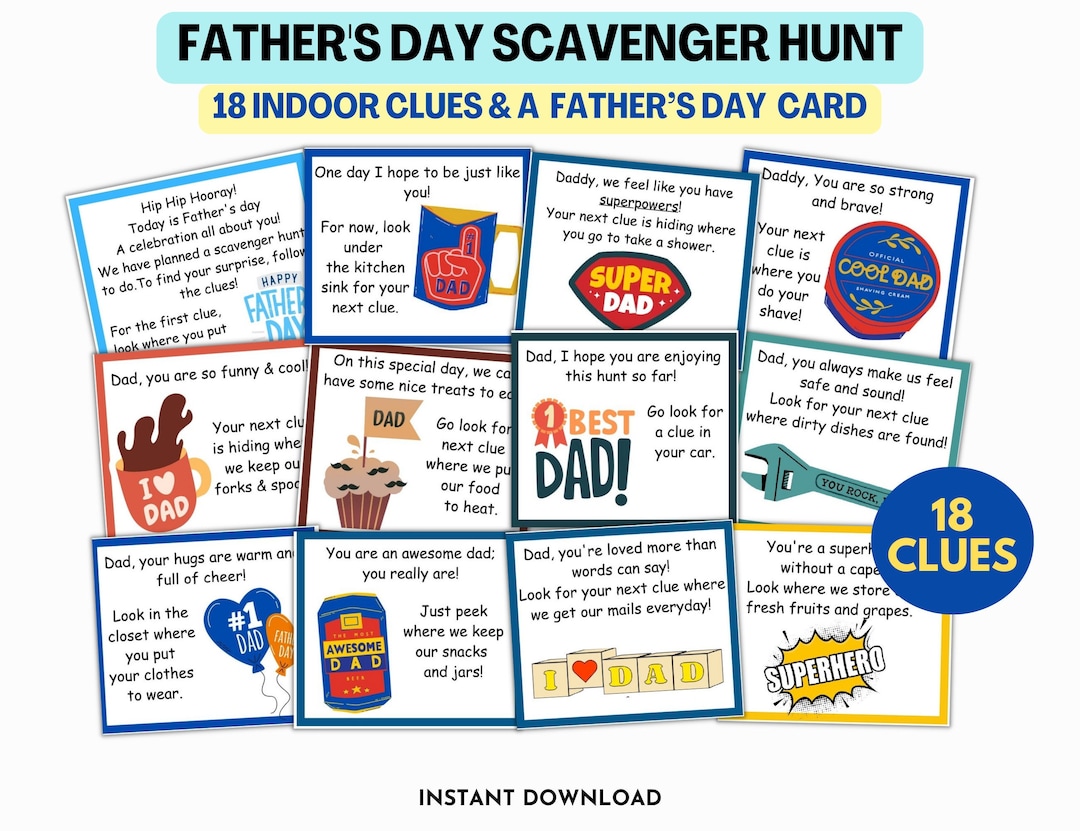 Fathers Day Scavenger Hunt Printable, Fathers Day Gift Treasure Hunt ...