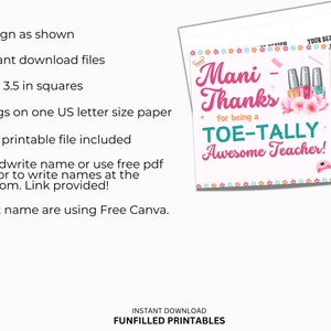 Mani Thanks Teacher Manicure Gift Tags, Teacher Nail Polish Gift Tags ...