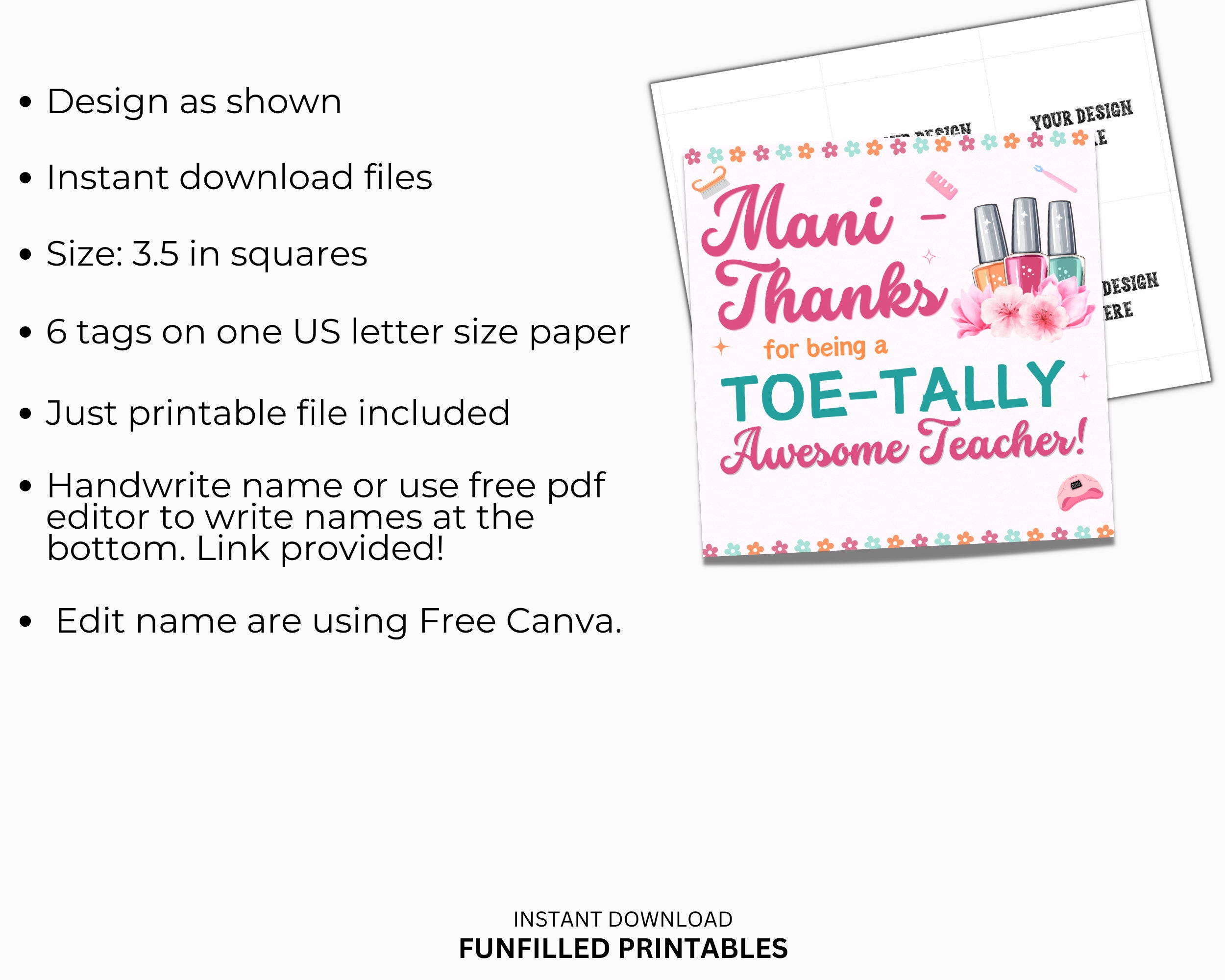 Mani Thanks Teacher Manicure Gift Tags, Teacher Nail Polish Gift Tags ...