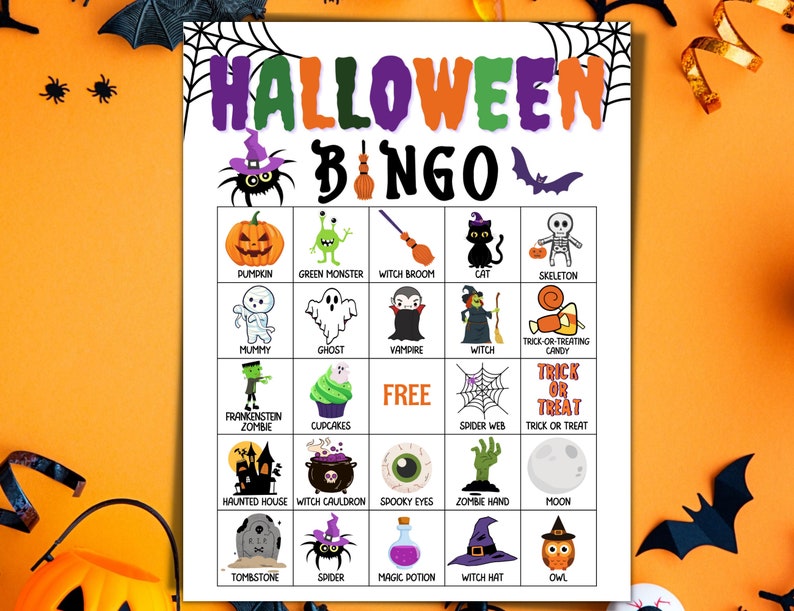 Halloween Bingo Game Printable, Kids Halloween Party Games, Kids ...