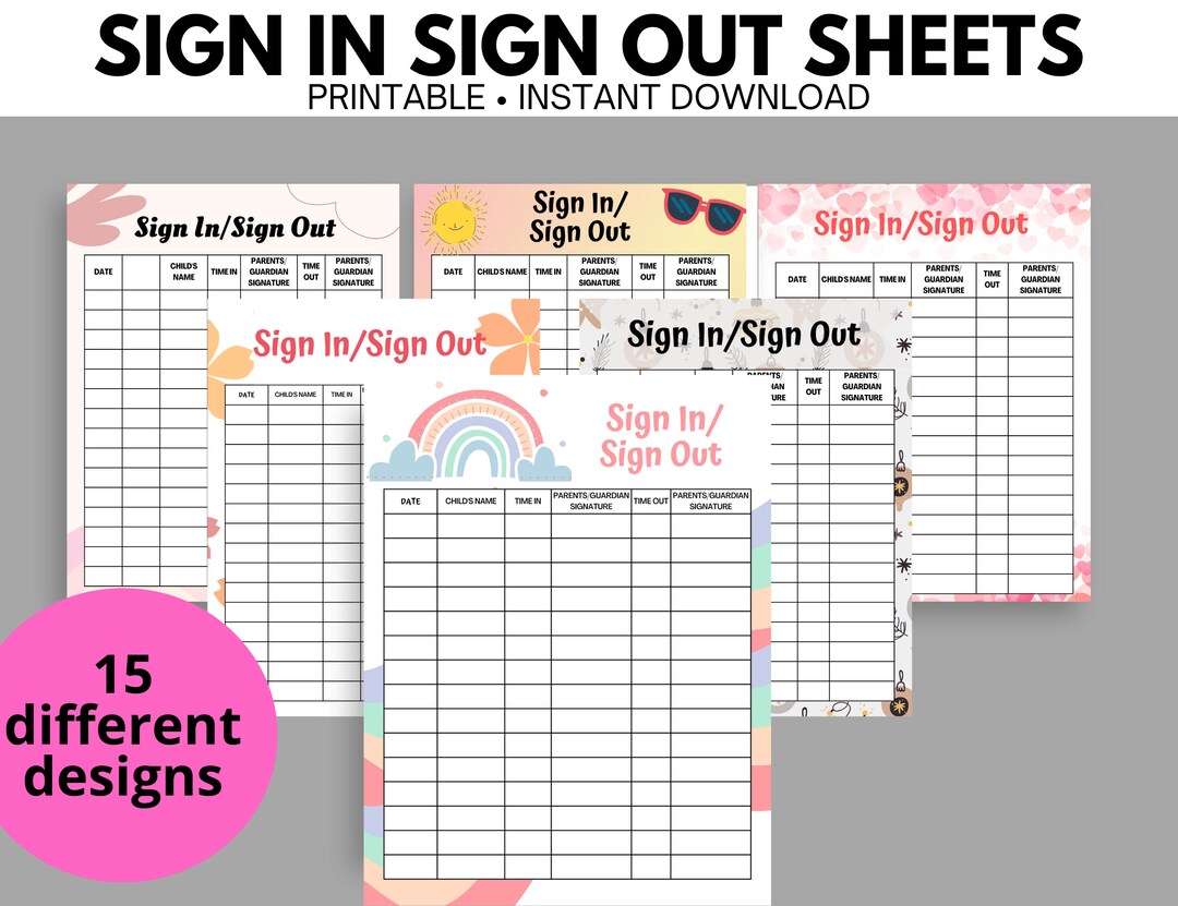 Sign in Sheets for Daycare, Sign in Sign Out Forms, Home Daycare ...