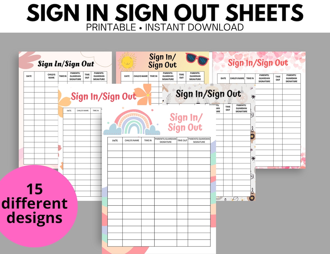 Sign in Sheets for Daycare, Sign in Sign Out Forms, Home Daycare ...