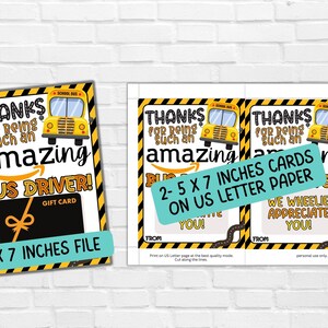 Bus Driver Gift Card Holder Printable, Bus Driver Thank You Gift, Bus ...