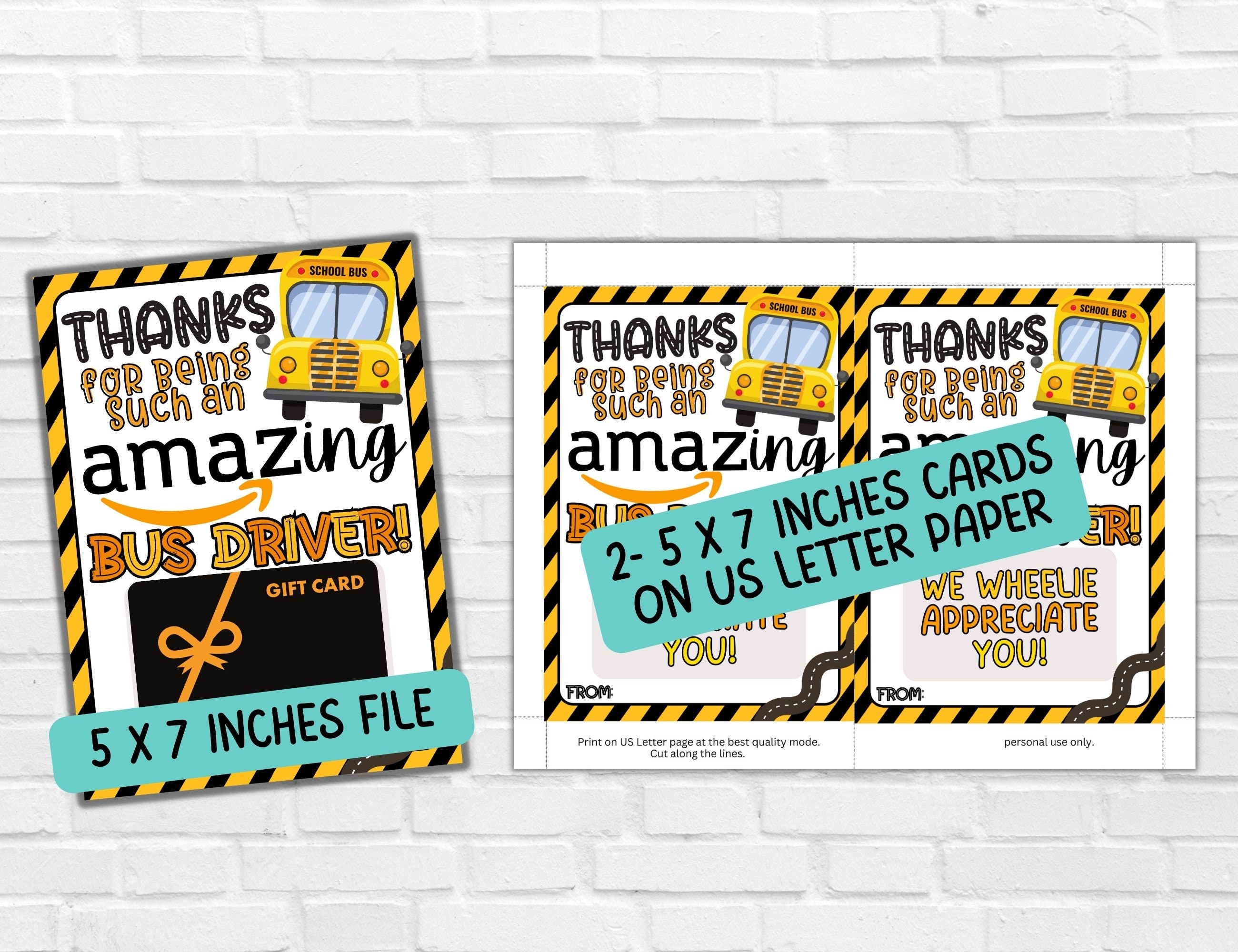 Bus Driver Gift Card Holder Printable, Bus Driver Thank You Gift, Bus ...