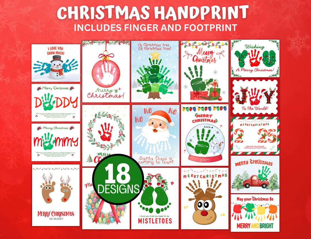 Christmas Handprint Art Bundle, 2O25 Holiday Handprint Keepsake for ...