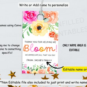 Floral Thank You Gift Tags, Thanks for Helping Us Bloom Teacher ...