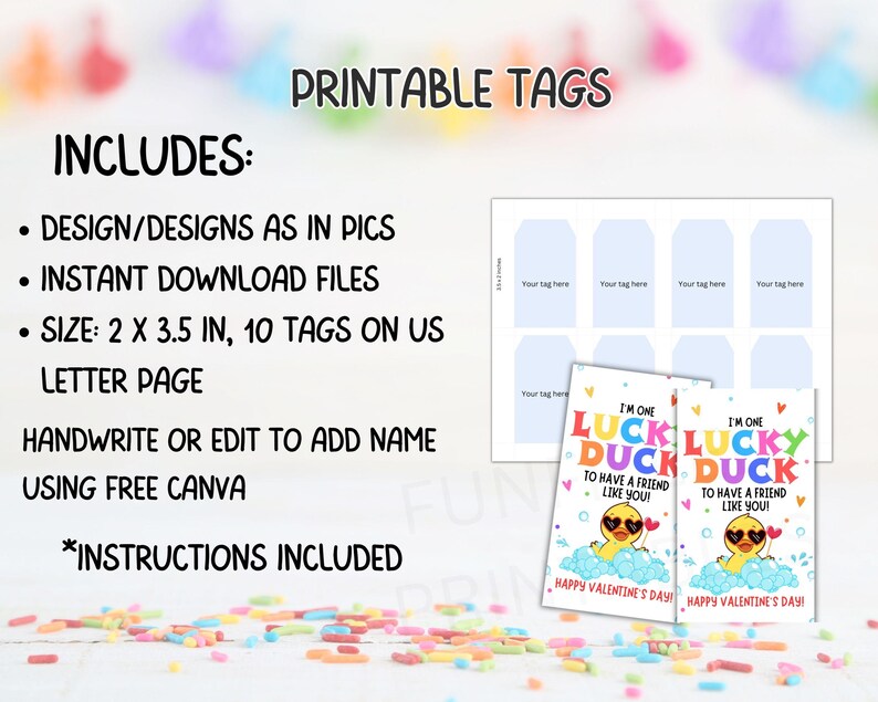 One Lucky Duck Valentines Tag, Valentines Rubber Duck Tag, Kids ...
