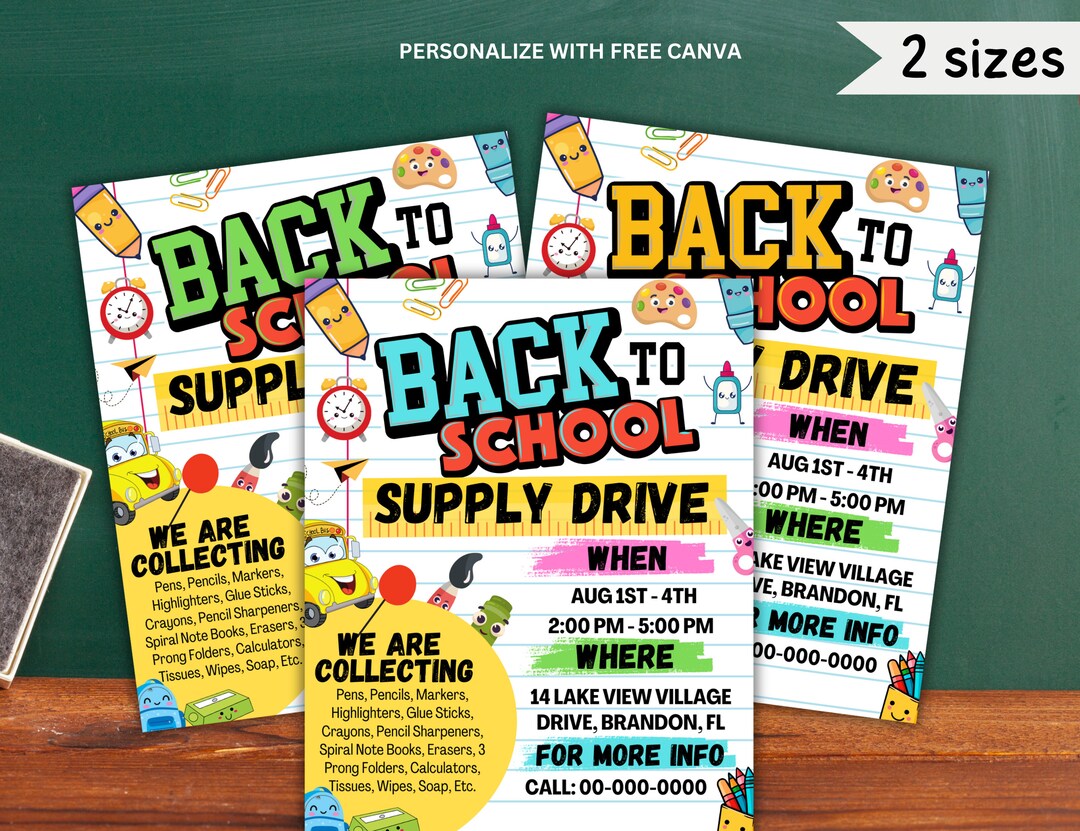 Editable School Supply Drive Flyer Template, Printable Back to School ...