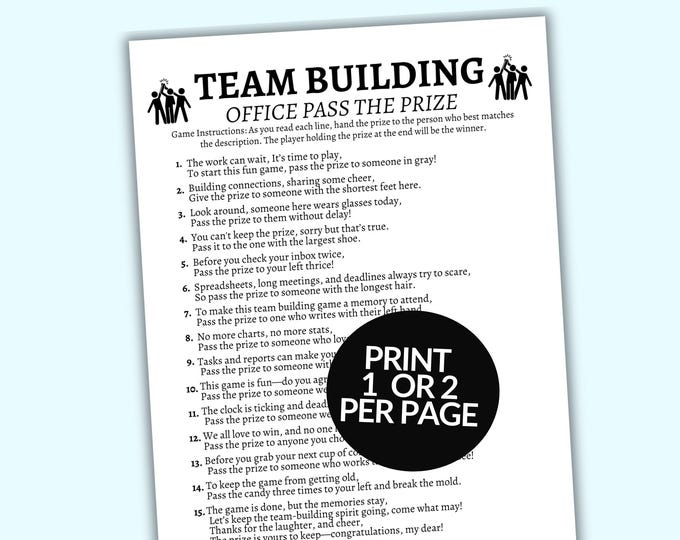 Team Building Games, Pass the Prize Fun Office Party Game Printable ...