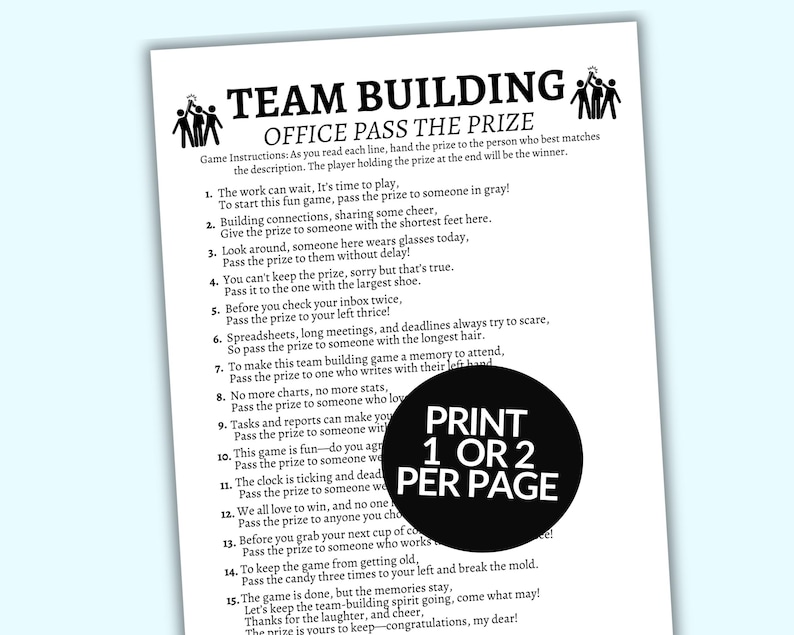 Team Building Games, Pass the Prize Fun Office Party Game Printable ...