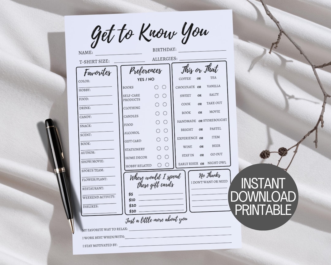 Team Building Get to Know Me Printable Questionnaire, Coworker ...