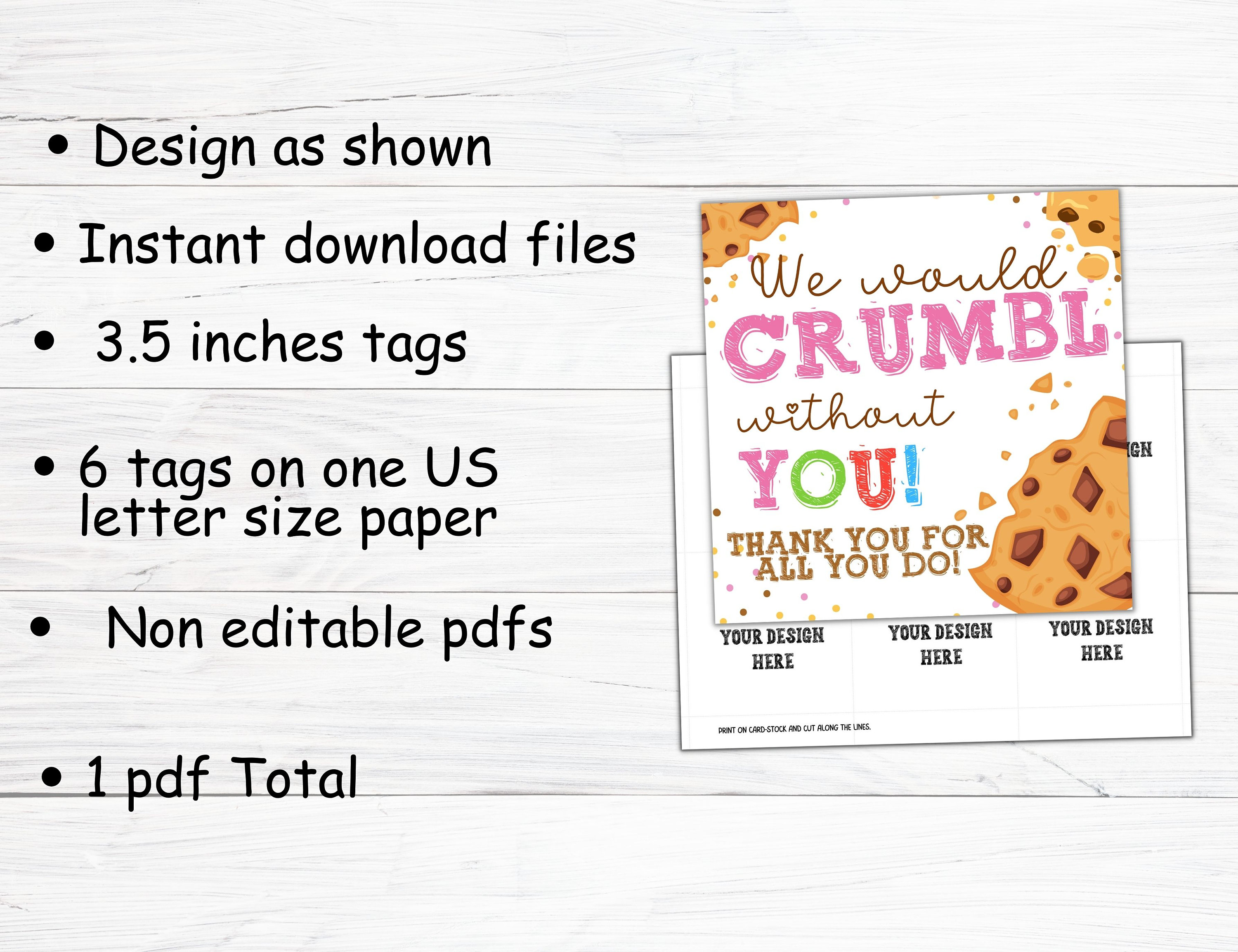 Cookie Gift Tags Crumbl, We Would Crumble Without You Teacher ...