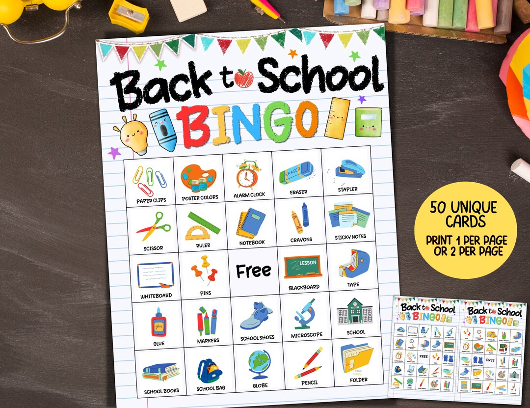 Back to School Bingo Game, 50 Bingo Cards Printable First Day of School ...