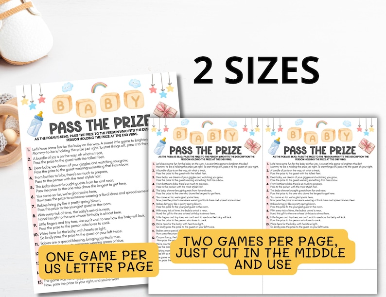 Pass the Prize Baby Shower Game, Pass the Gift Game, Printable Baby ...