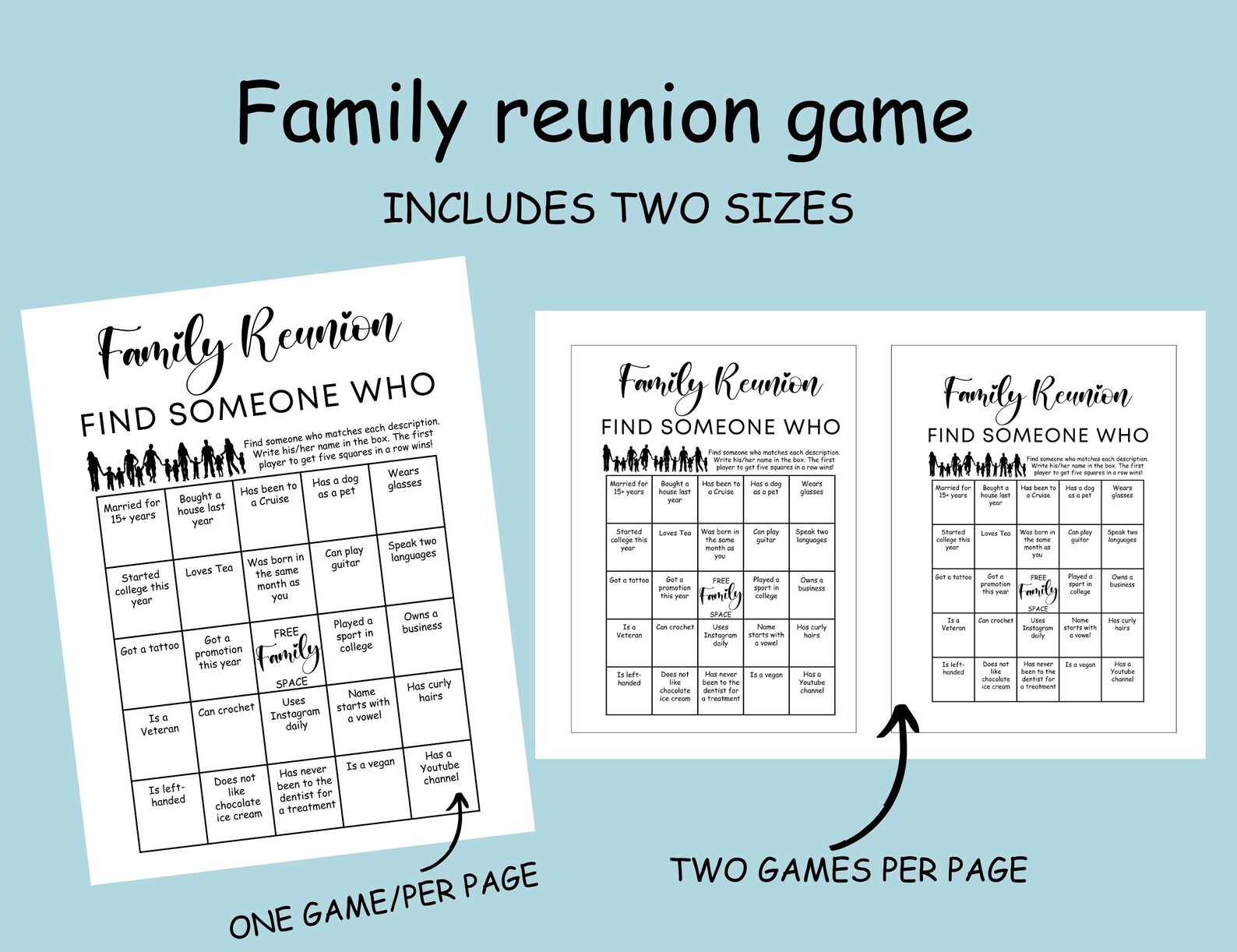 Family Reunion Bingo, Find Someone Who Family Reunion Game, Get to Know ...