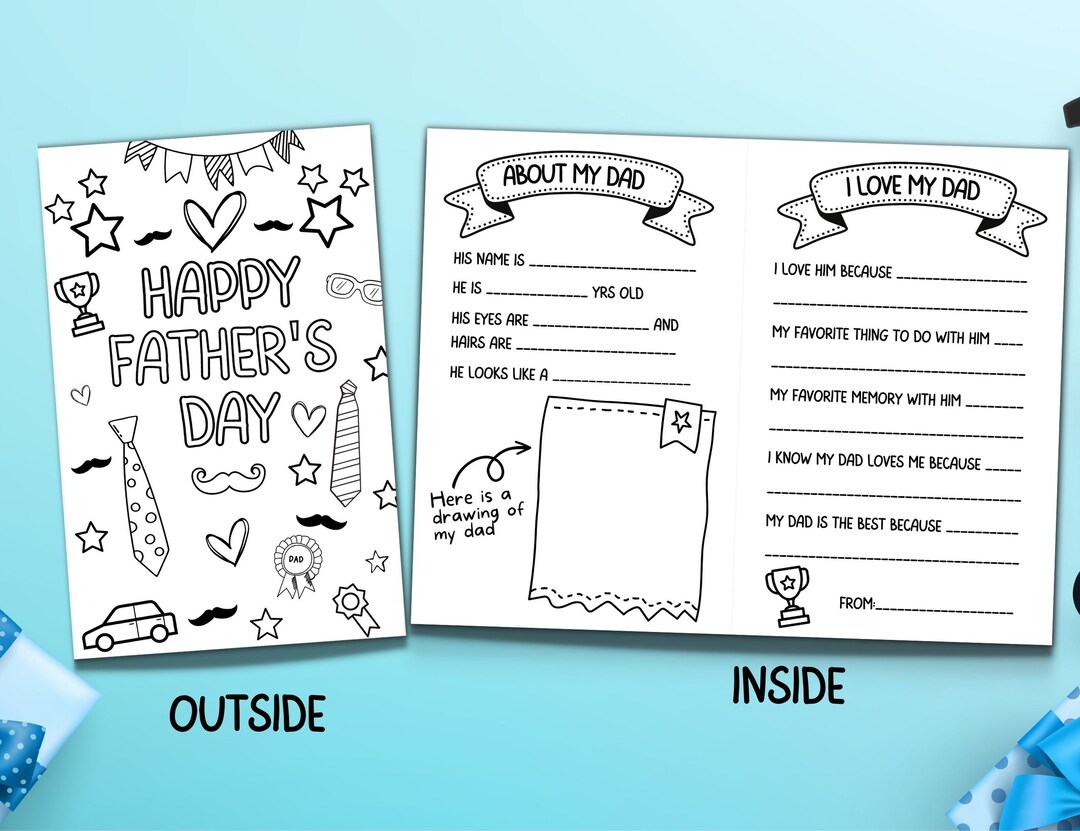 Printable Coloring Happy Father's Day Card Fathers Day - Etsy