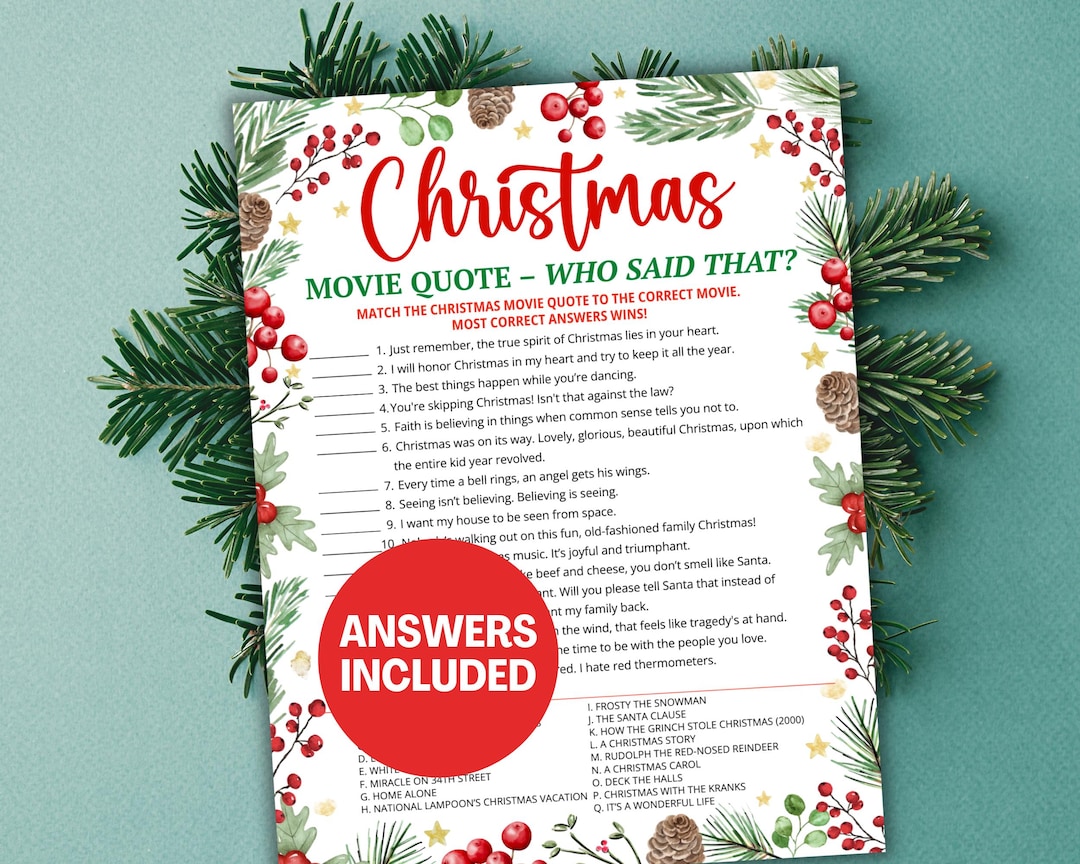 Christmas Movie Quote Trivia Game, Xmas Movies Quote Game, Christmas ...