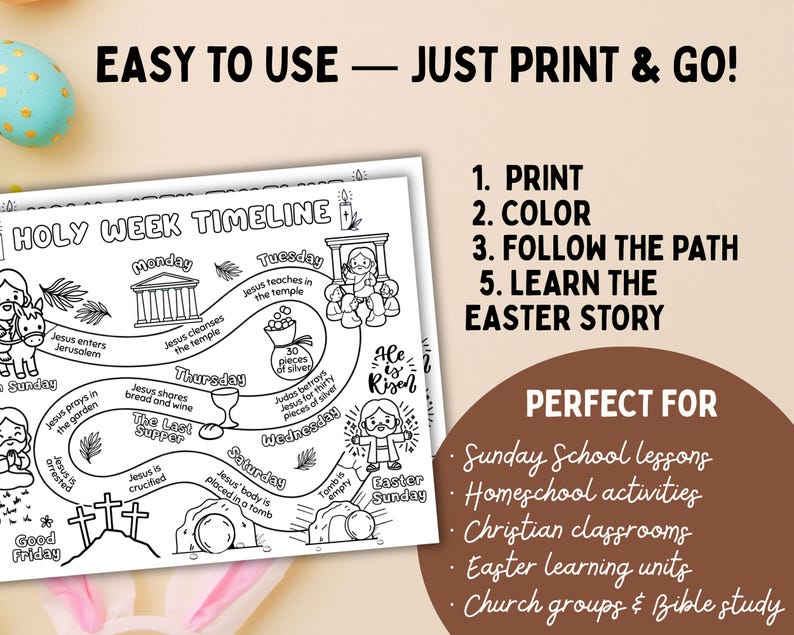 Holy Week Timeline Coloring Page for Kids, Printable Holy Week Craft ...