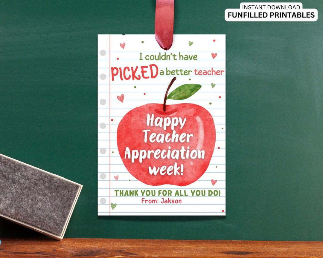 Apple Teacher Appreciation Week Tag, Thank You Teacher Gift Tags, End ...