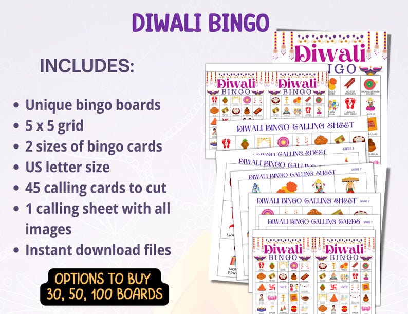 Diwali Game, Diwali Bingo, Diwali Party Games, 30 Diwali Bingo Cards ...