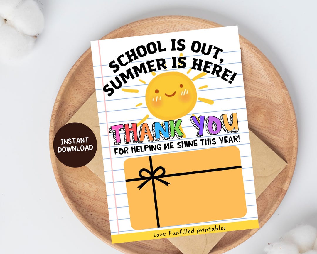 End of Year Teacher Gift Card Holder, School is Out Teacher Summer Gift ...