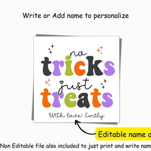 No Tricks Just Treat Tags, Halloween Favors Tags, Cookie Tags, Editable ...