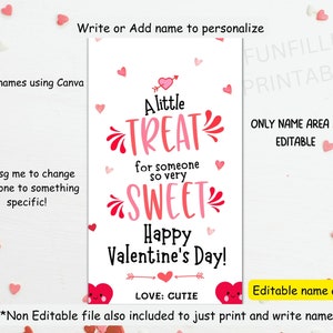 Valentine Sweet Treat Tag, Kids Valentines Treat Bags Tag, School ...