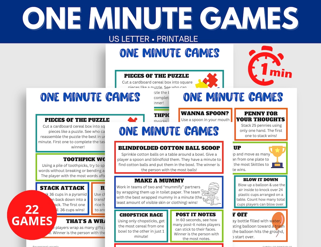 Minute to Win It Party Games, One Minute Games, 60 Second Game, Minute ...