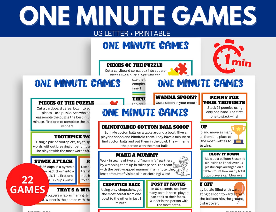Minute to Win It Party Games, One Minute Games, 60 Second Game, Minute ...