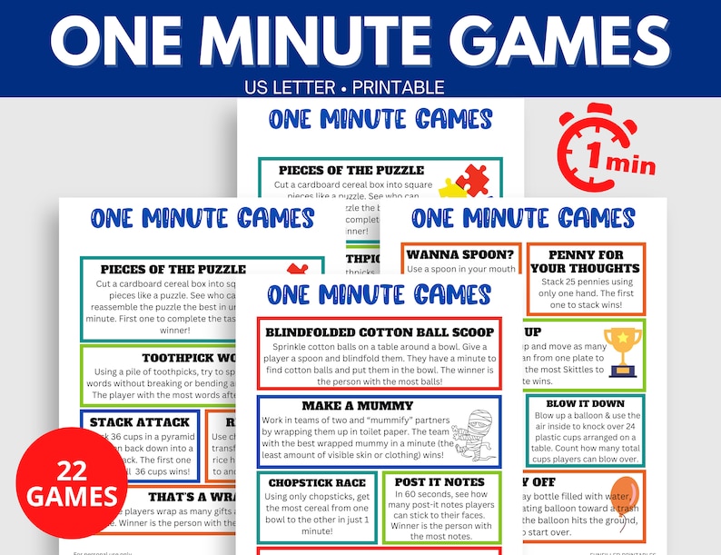 Minute to Win It Party Games One Minute Games 60 Second - Etsy