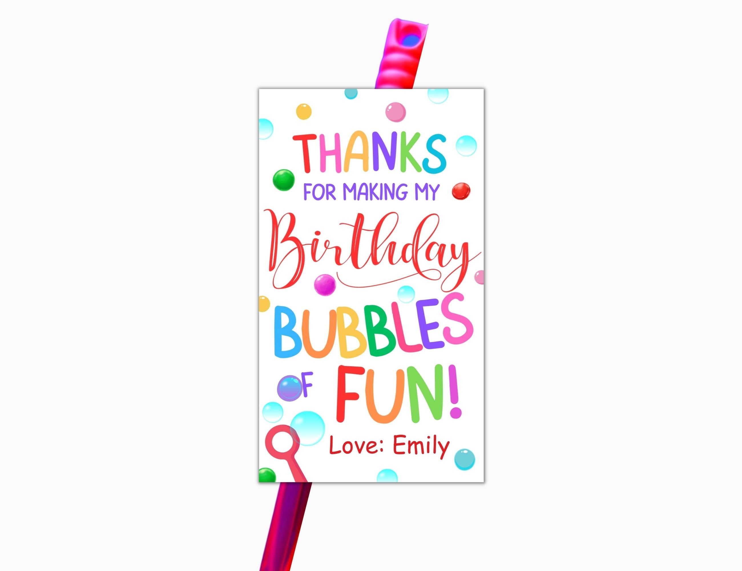 Bubble Birthday Party Favor Tag for Kids, Bubble Wand Tags, Printable ...