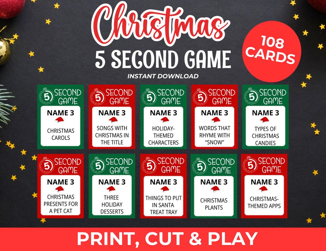 Christmas 5 Second Game, Printable Christmas Game for Adults Christmas ...