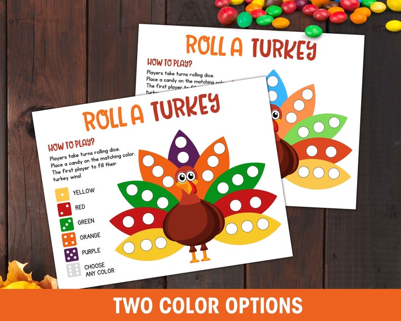 Roll A Turkey Dice Game, Printable Thanksgiving Game for Kids Adult ...