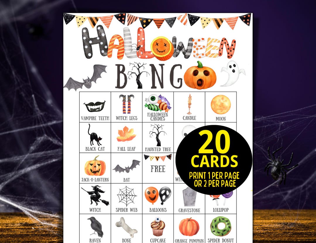 Halloween Bingo Game, Halloween Games for Kids, 20 Printable Halloween ...