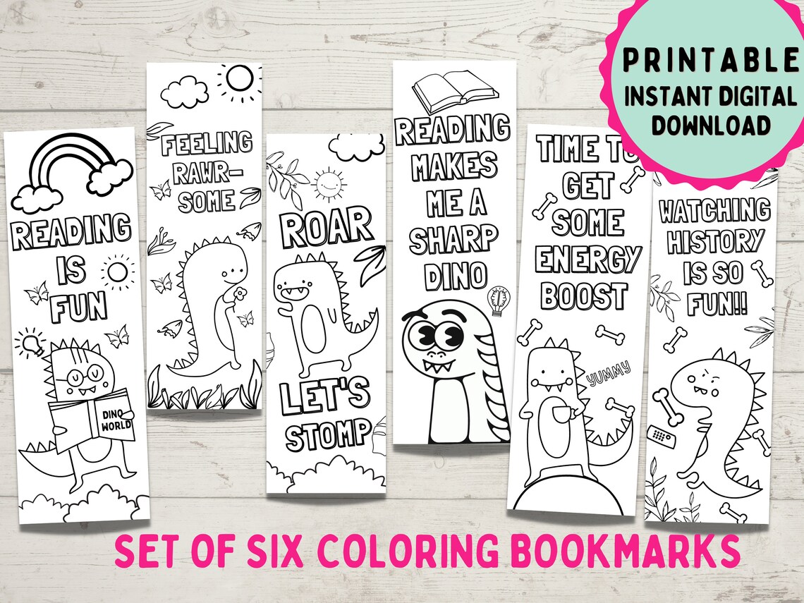 Dinosaur Bookmarks Printable Coloring Bookmarks Dinosaur - Etsy