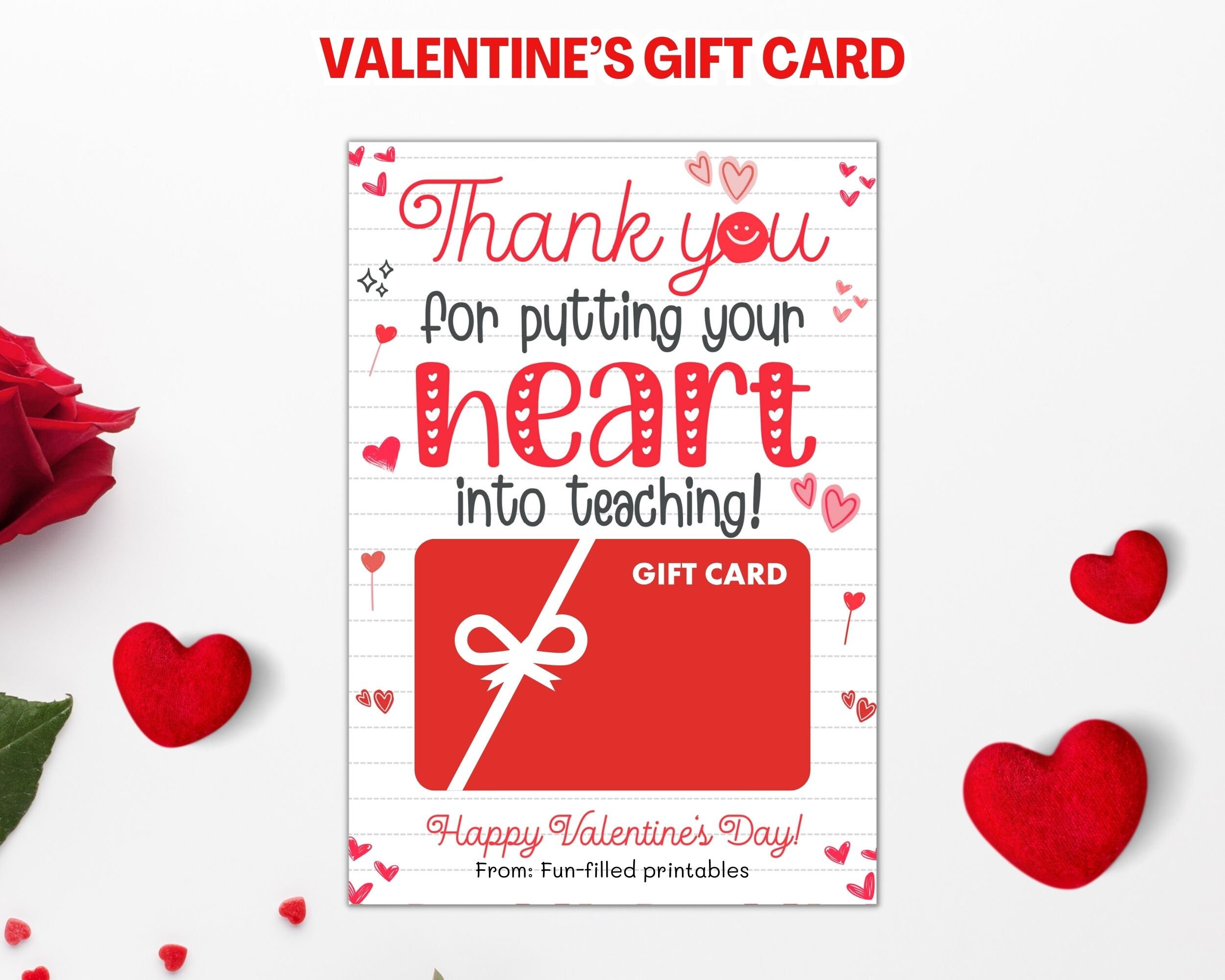 Teacher Valentine Gift Card Holder, Printable Valentines Teacher Gift ...