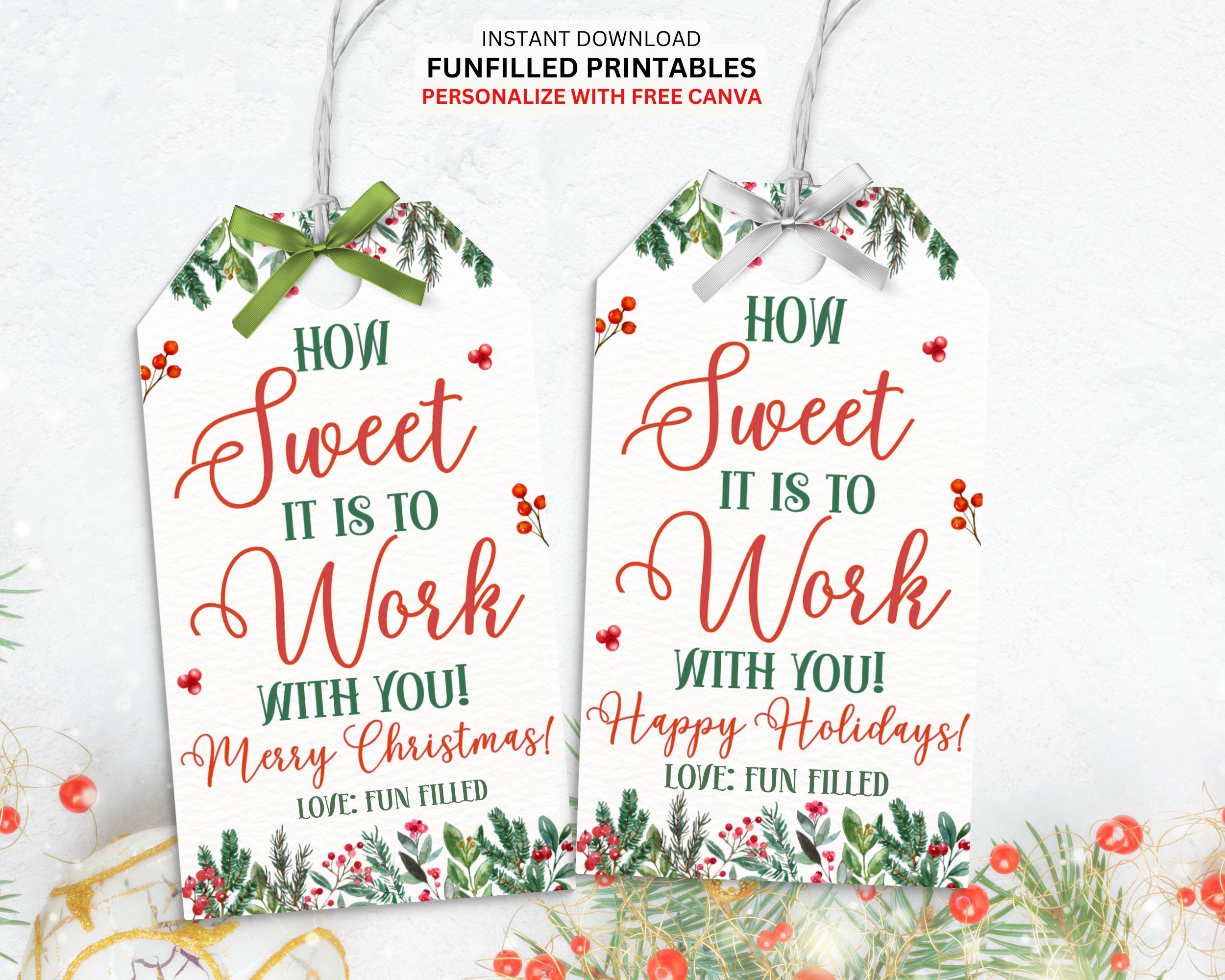 Christmas Coworker Gift Tag, Sweet to Work With You Coworker Holiday ...