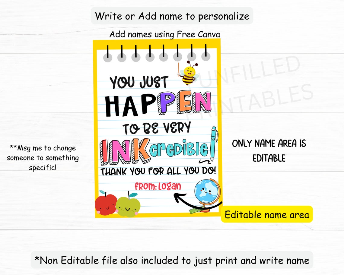 Teacher Appreciation Tags Pen, Ink-credible Teacher Pen Gift Tags, Hap ...