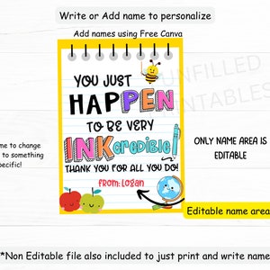 Teacher Appreciation Tags Pen, Ink-credible Teacher Pen Gift Tags, Hap ...