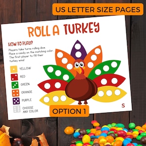Roll A Turkey Dice Game, Printable Thanksgiving Game for Kids Adult ...