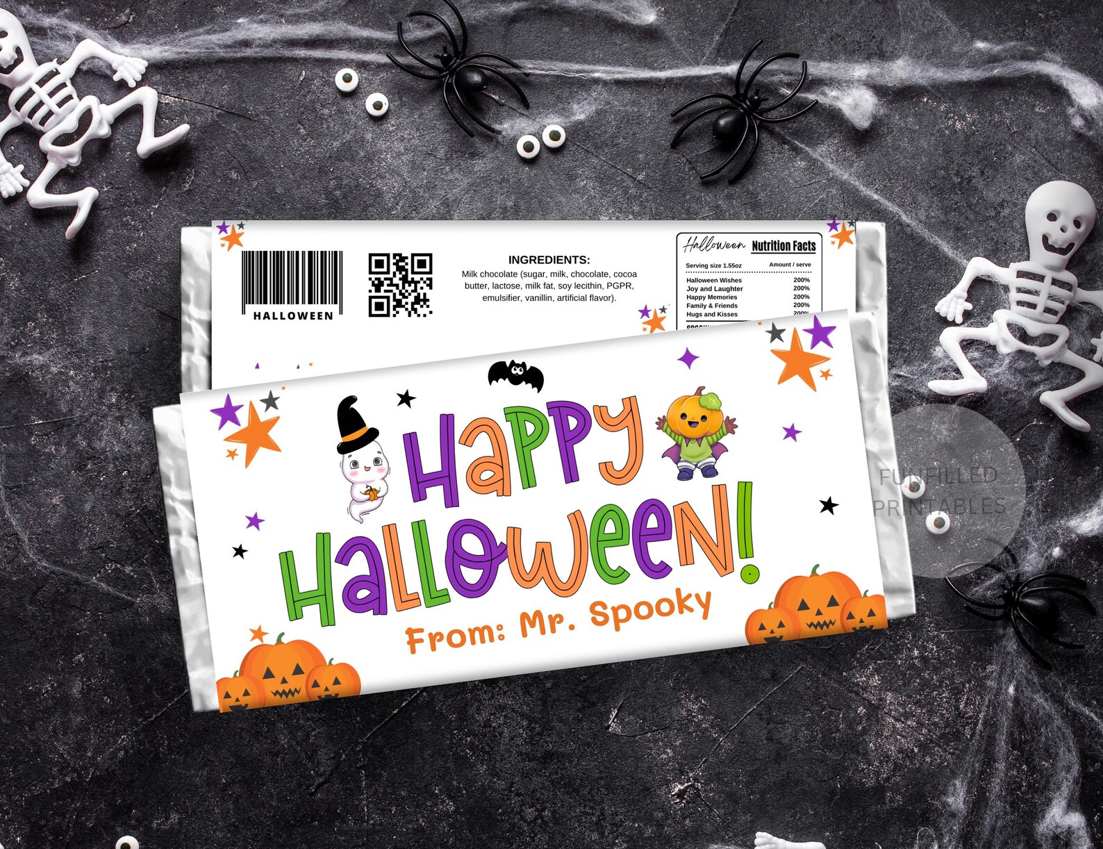 Halloween Chocolate Wrapper, Candy Bar Wrapper, Halloween Party Favors ...